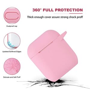 Pink Case for Women Cute Case Designed for AirPods Cover with Pom pom, Silicone Protective Keychain Case Compatible with AirPods 1/2, Accessories Keychain and Pom pom(Pink)