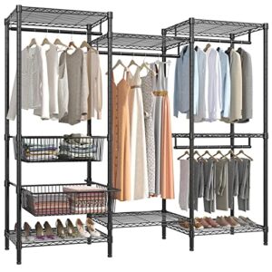 vipek v10s wire garment rack heavy duty clothes rack freestanding closet wardrobe metal clothing rack with sliding baskets, 68.5" l x 17.6" w x 70.75" h, max load 800 lbs, medium size (black)