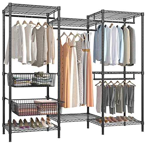 VIPEK V10S Wire Garment Rack Heavy Duty Clothes Rack Freestanding Closet Wardrobe Metal Clothing Rack with Sliding Baskets, 68.5" L x 17.6" W x 70.75" H, Max Load 800 LBS, Medium Size (Black)