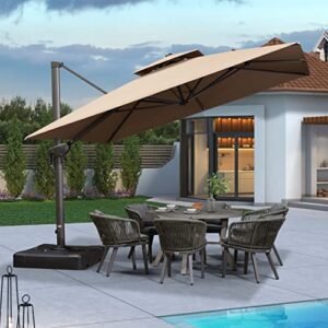 purple leaf 11ft cantilever outdoor umbrellas large patio umbrella hanging double top square offset umbrella with 360°rotation tilting umbrella outdoor patio, taupe