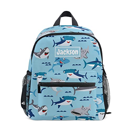 Sinestour Custom Shark Kid's Backpack Personalized Backpack with Name/Text Preschool Backpack for Boys Customizable Toddler Backpack for Girls with Chest Strap