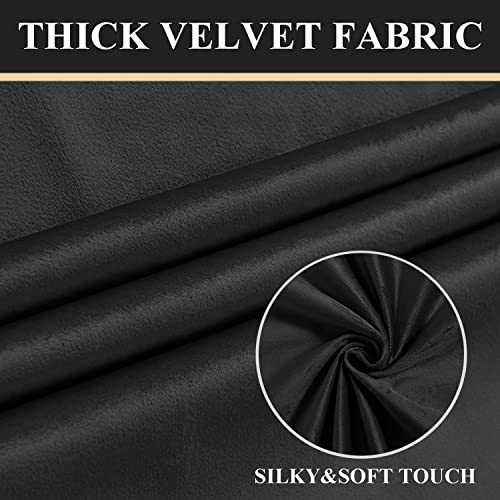 Hiasan 100% Blackout Black Velvet Curtains for Bedroom with Tieback - Premium Thick Double Layer Full Light Blocking Sound Proof Grommet Curtain for Living Room, 52 x 108 Inches Long, Set of 2 Panels