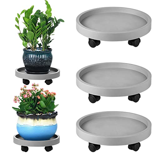 3 Pack Plant Caddy with Wheels Rolling Plant Stand with Wheels 13 Inch Plant Dolly Heavy Duty Large Potted Plant Mover with Casters for Indoor and Outdoor, Grey