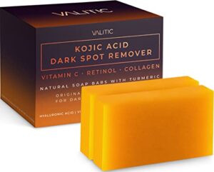 valitic kojic acid dark spot remover soap bars with vitamin c, retinol, collagen, turmeric - original japanese complex infused with hyaluronic acid, vitamin e, shea butter, castile olive oil (2 pack)