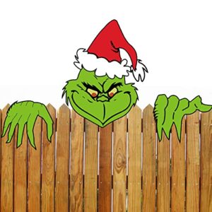 AMZFAVOR Christmas Decorations Outdoor - Fence Yard Sign with Hand Head for Holiday Christmas Fence Peeker Decorations