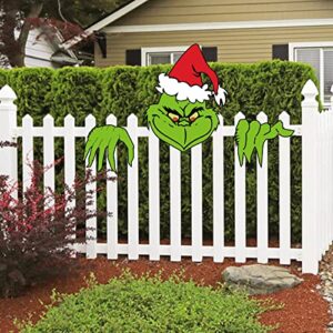 AMZFAVOR Christmas Decorations Outdoor - Fence Yard Sign with Hand Head for Holiday Christmas Fence Peeker Decorations