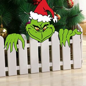 AMZFAVOR Christmas Decorations Outdoor - Fence Yard Sign with Hand Head for Holiday Christmas Fence Peeker Decorations