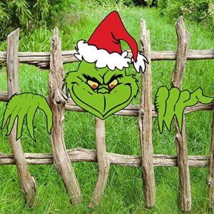 AMZFAVOR Christmas Decorations Outdoor - Fence Yard Sign with Hand Head for Holiday Christmas Fence Peeker Decorations