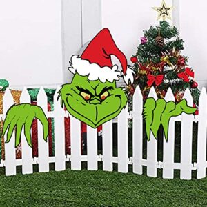 AMZFAVOR Christmas Decorations Outdoor - Fence Yard Sign with Hand Head for Holiday Christmas Fence Peeker Decorations