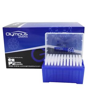 olympus plastics 200ul universal filtering pipette tips, low binding, racked, sterile, 50 racks of 96 tips/unit (4800 tips)