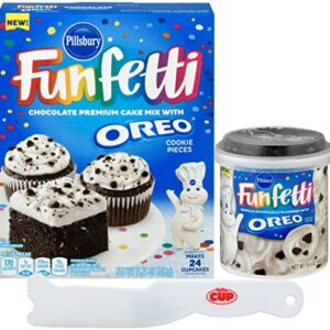 Pillsbury Oreo Funfetti Bundle, Includes 1 of each: Chocolate Cake Mix, Vanilla Frosting & Oreo Bits with By The Cup Frosting Spreader