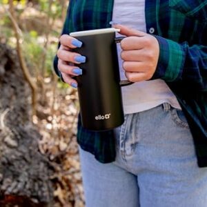 Ello Campy Vacuum Insulated Travel Mug with Leak-Proof Slider Lid and Comfy Carry Handle, Perfect for Coffee or Tea, BPA Free, Matte Black, 18oz