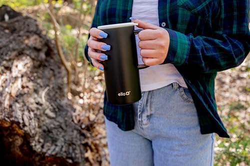 Ello Campy Vacuum Insulated Travel Mug with Leak-Proof Slider Lid and Comfy Carry Handle, Perfect for Coffee or Tea, BPA Free, Matte Black, 18oz