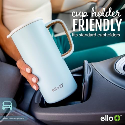 Ello Campy Vacuum Insulated Travel Mug with Leak-Proof Slider Lid and Comfy Carry Handle, Perfect for Coffee or Tea, BPA Free, Matte Black, 18oz