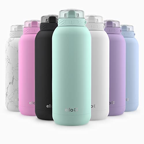 Ello Cooper Vacuum Insulated Stainless Steel Water Bottle with Soft Straw and Carry Loop, Double Walled, Leak Proof, Yucca, 32oz