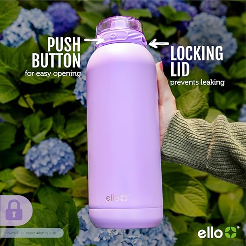 Ello Cooper Vacuum Insulated Stainless Steel Water Bottle with Soft Straw and Carry Loop, Double Walled, Leak Proof, Yucca, 32oz