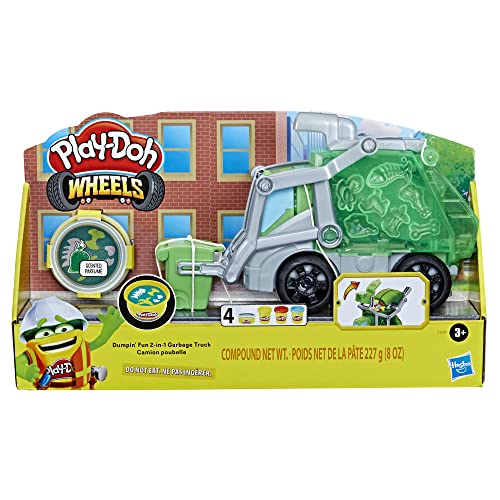 Play-Doh Wheels Dumpin' Fun 2-in-1 Garbage Truck Toy, with Stinky Scented Garbage Compound and 3 Additional Cans, Preschool Toys for 3 Year Old Boys and Girls and Up, Non-Toxic (Amazon Exclusive)