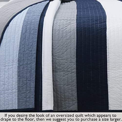 Cozy Line Home Fashions Tranquil Blue Gray Striped Boy 100% Cotton Reversible Quilt Bedding Set, All-Season Coverlet Bedspread (Rendon, Twin - 2 Piece)