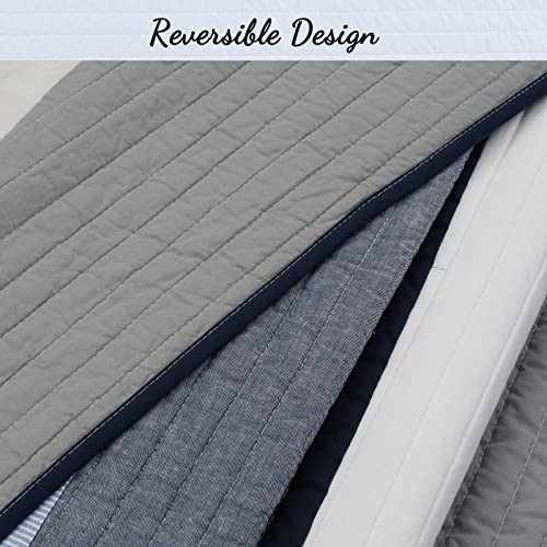 Cozy Line Home Fashions Tranquil Blue Gray Striped Boy 100% Cotton Reversible Quilt Bedding Set, All-Season Coverlet Bedspread (Rendon, Twin - 2 Piece)