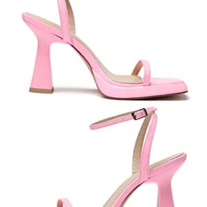 Reitoye Ankle Strap Platform Heeled Sandals Square Toe Chunky High Heels Block Heels US 8