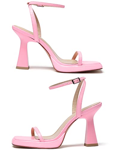 Reitoye Ankle Strap Platform Heeled Sandals Square Toe Chunky High Heels Block Heels US 8