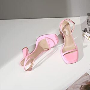 Reitoye Ankle Strap Platform Heeled Sandals Square Toe Chunky High Heels Block Heels US 8