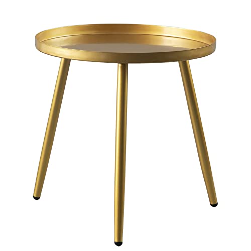 AOJEZOR Gold End Table, Ideal for Any Room-Side Tables Living Room,Bedroom, Gold Plant Stand Balcony, Metal Structure Indoor & Outdoor,Gold Tray with 3 Legs