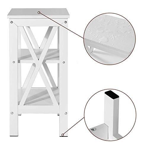 VECELO Nightstand Sofa Side Table with 3-Tier Storage Shelf for Living Room, Bedroom, Stable Steel Frame, Easy Assembly, End 2 Set, White