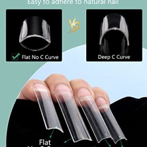 504 PCS No C Curve Clear Nail Tips for Acrylic Nails Professional, 3XL Extra Long, 12 Sizes Half Cover Straight Tapered Square French Fake Nail Tips for Nail Salons Home DIY