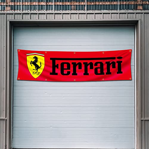 Vagair Ferrari Banner Flag (2x8ft ,Heavy Duty, Durable 150D Polyester) Brass Grommets Banner For Outdoor Room Man Cave /Garage