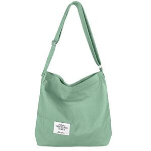 tote bag for women canvas cute tote bag aesthetic hobo bags for women for work travel easy to fold (bean green)