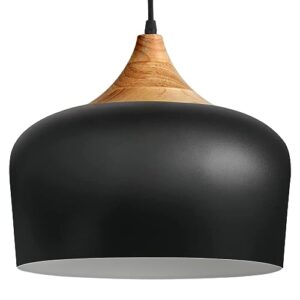 politamp modern pendant lights,wooden dome pendant light fixture,adjustable hanging pendant lighting chandelier lamp for kitchen island,dining room,hallway,foyer,bedroom(black)