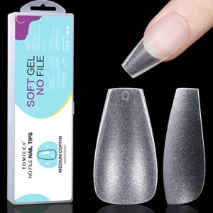 tomicca soft gel nail tips, 360pcs 15 sizes full matte coffin nail tips, medium full cover acrylic nail tips pre-shape false fake nail tips for easy and fast nail extension kit diy nail salon