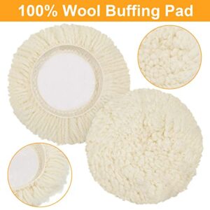 Polishing Pad Buffing Pads Kit 6 Pcs 3 Inch Wool Polishing Pad Hook Loop Buffing Pads for Drill Curved Edge Compound Cutting Pad Drill Polisher Attachment Wheel Polish Pad Car Body Repair Buffing