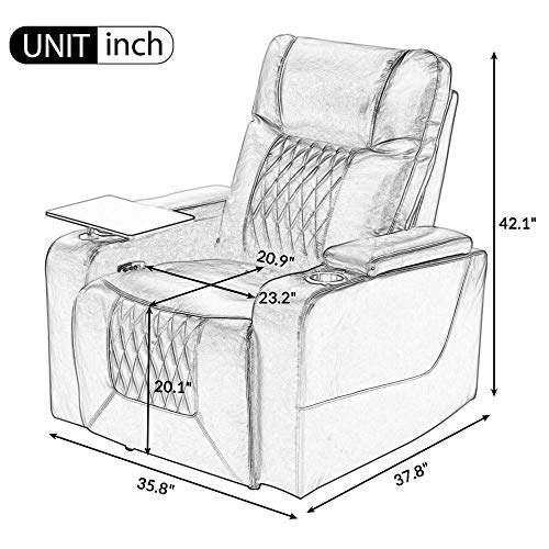 Merax Electric Recliner Chair with USB Charge Port, 360 Swivel Tray Table, Hand in-Arm Storage, and Cup Holders, Ambient Lighting - Ambient Lighting Gaming Recliner Chair Home Theater Seating (Brown)