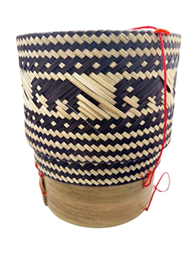 CraftCurl Bamboo Rice Steamer serving Basket kratip Container Handmade Kitchen Decor Elephant Design Handwoven use for serving Sticky Rice in Thai Thailand Laos Asian cuisine(Small size 5 inches)