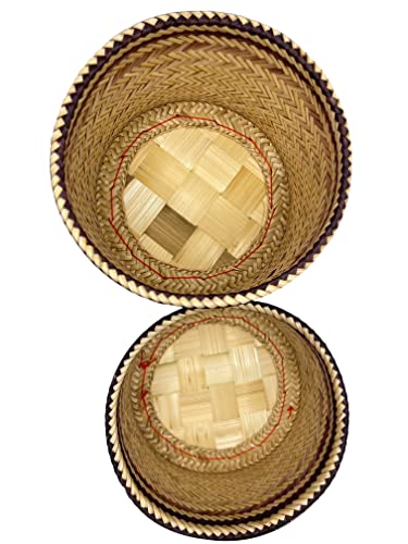 CraftCurl Bamboo Rice Steamer serving Basket kratip Container Handmade Kitchen Decor Elephant Design Handwoven use for serving Sticky Rice in Thai Thailand Laos Asian cuisine(Small size 5 inches)