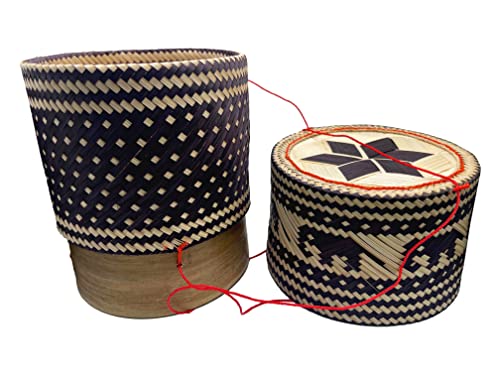 CraftCurl Bamboo Rice Steamer serving Basket kratip Container Handmade Kitchen Decor Elephant Design Handwoven use for serving Sticky Rice in Thai Thailand Laos Asian cuisine(Small size 5 inches)