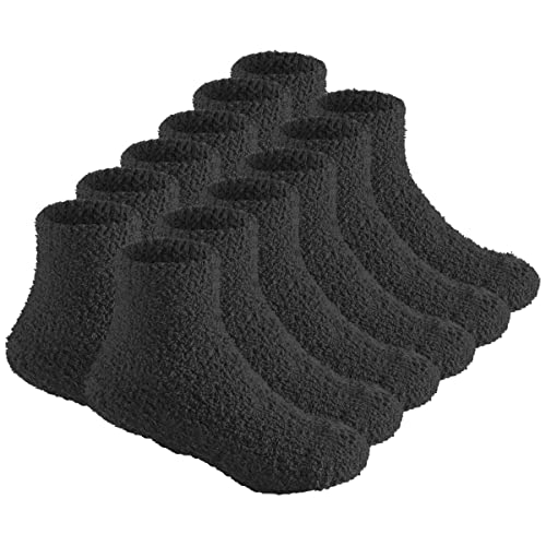 Debra Weitzner 6 Pairs Warm Fuzzy Socks for Kids with Grippers - Non Skid Slipper Socks for Toddlers - Black 2-4 Years