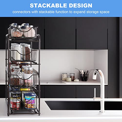 2 Pack - 2-Tier Under Sink Cabinet Organizer with Sliding Storage Drawer, Desktop Organizer Shelf Baskets, Pull Out Drawers for Kitchen, Countertop, Cabinet, Pantry, Under The Sink, Bathroom, Brown