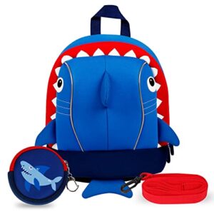 yisibo kids backpack with safety leash,anti-lost children toddler backpack for boys girls baby (shark with safety leash(1-6 years))