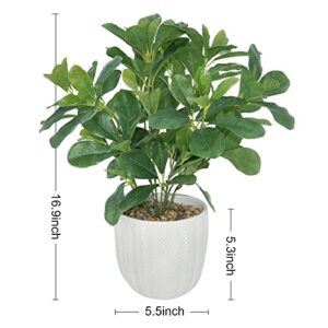 Hisow Artificial Potted Plant Leaves, 16.9" Artificial Shrubs Plants Arrangements Fake Eucalyptus Leaves with Vase Faux Greenery Leaves for Home Garden Table Centrepieces Garden Décor