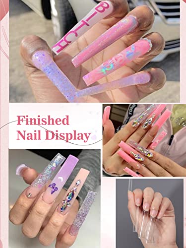 504Pcs XXL No C Curve Nail Tips for Acrylic Nails Professional Set, Straight Tapered Square Clear Nail Tips Half Cover Long Fake Nails, Ballerina Shaped French Nails for Nail Salon and DIY Nail Art