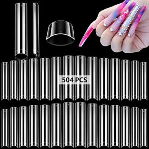 504pcs xxl no c curve nail tips for acrylic nails professional set, straight tapered square clear nail tips half cover long fake nails, ballerina shaped french nails for nail salon and diy nail art