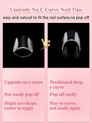 504Pcs XXL No C Curve Nail Tips for Acrylic Nails Professional Set, Straight Tapered Square Clear Nail Tips Half Cover Long Fake Nails, Ballerina Shaped French Nails for Nail Salon and DIY Nail Art