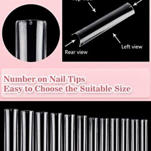 504Pcs XXL No C Curve Nail Tips for Acrylic Nails Professional Set, Straight Tapered Square Clear Nail Tips Half Cover Long Fake Nails, Ballerina Shaped French Nails for Nail Salon and DIY Nail Art