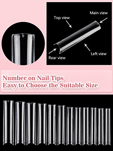 504Pcs XXL No C Curve Nail Tips for Acrylic Nails Professional Set, Straight Tapered Square Clear Nail Tips Half Cover Long Fake Nails, Ballerina Shaped French Nails for Nail Salon and DIY Nail Art