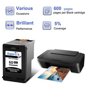 USUPERINK Remanufactured Ink Cartridge Replacement for HP 60 60XL CC641WA Compatible with Deskjet D1660 D1663 PhotoSmart C4600 C4610 Envy 100 110 120 All-in-One Printer (1 Pack, Black)