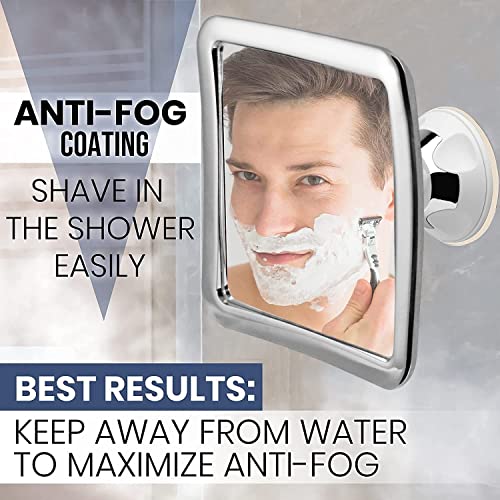 MIRRORVANA Fogless Shower Mirror for Shaving with Upgraded Suction, Anti Fog Shatterproof Surface and 360° Swivel, 6.3" x 6.3" (Chrome)