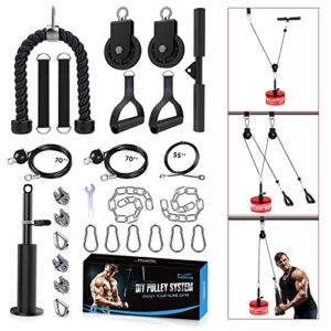 concho cable pulley system gym, upgraded weight pulley system with 3 detachable handles, lat and lift pulley attachments for biceps curl, triceps, chest workout - diy home gym fitness equipment